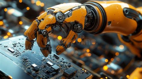 Robotic Arm Inspecting Circuit Board Technology Stock Illustration