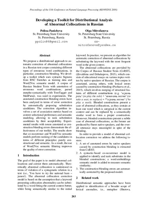 Pdf Developing A Toolkit For Distributional Analysis Of Abnormal Collocations In Russian