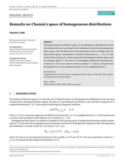 Pdf Remarks On Chemins Space Of Homogeneous Distributions