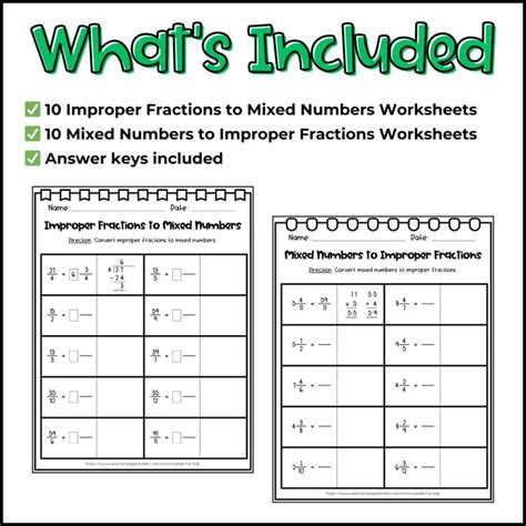 Improper Fractions To Mixed Numbers Worksheet Converting No Prep 4th