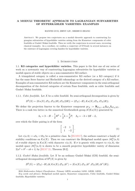Pdf A Moduli Theoretic Approach To Lagrangian Subvarieties Of Hyperk
