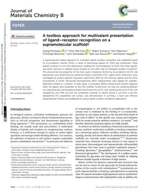 Pdf A Toolbox Approach For Multivalent Presentation Of Ligand