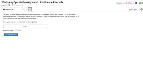 solved week 6 myopenmath assignment confidence intervals