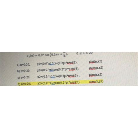 Solved Which Of The Following Is The Matlab Syntax For