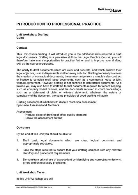 IPP Drafting Guide INTRODUCTION TO PROFESSIONAL PRACTICE Unit Workshop Drafting Guide Context