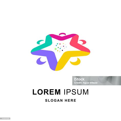 추상적 인 로고 다양성과 사회적 사람들의 공생은 별 모양입니다 소셜 팀 로고 아이콘입니다 사회적 다양성 팀 작업 공유 개념에 대한 스톡 벡터 아트 및 기타 이미지 Istock