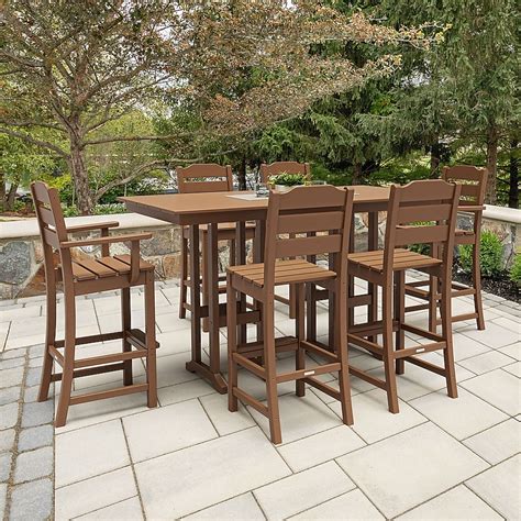 Polywood Oakport 7 Piece Brown Bar Height Patio Dining Set Plastic
