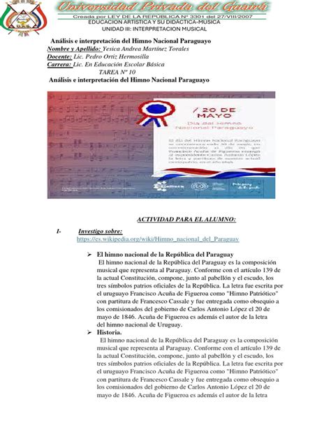 Tarea 10 Análisis E Interpretación Del Himno Nacional Paraguayo