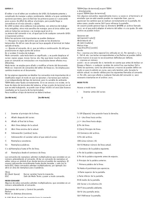 Comandos Editor Vi Linux Pdf Terminal De Computadora Archivo De