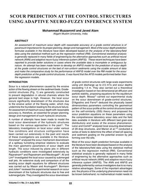Pdf Scour Prediction At The Control Structures Using Adaptive Neuro Fuzzy Inference System