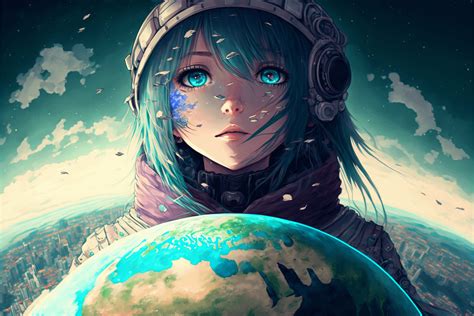 Earth As A Girl Looking Down On Humans Who Polluted Her Anime Style