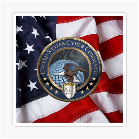 United States Cyber Command Cybercom Emblem Over American Flag