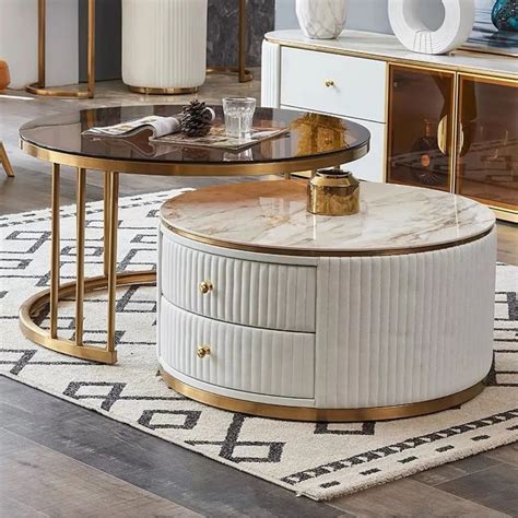 Bline 51 White Faux Marble Rectangle Coffee Table In Gold With Storage 4 Drawers Artofit