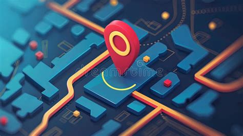 Map With A Red Pin Marking A Location For Navigation Part Of An Isometric Gps Tracking System