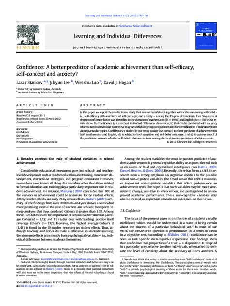 Pdf Confidence A Better Predictor Of Academic Achievement Than Self