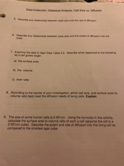 Solved Data Collection Statistical Analysis Cell Size Vs