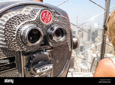 Coin Operated Binoculars Telescope On Top Of Empire State Building
