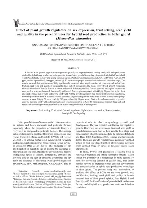 Pdf Effect Of Plant Growth Regulators On Sex Expression Fruit Setting Seed Yield And Quality