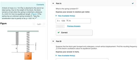 solved part a constants a block of mass m 10 0 kg is