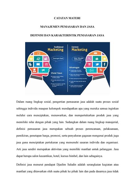 Definisi Dan Ciri Khas Pemasaran Jasa Dan Pariwisata CATATAN MATERI