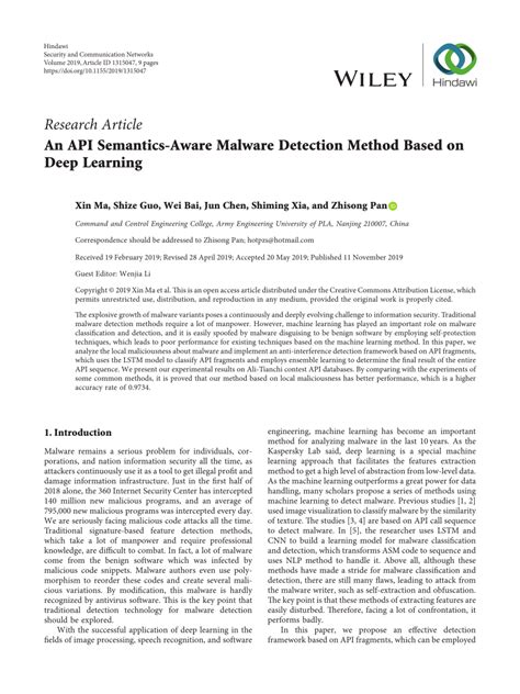 Pdf An Api Semantics Aware Malware Detection Method Based On Deep Learning