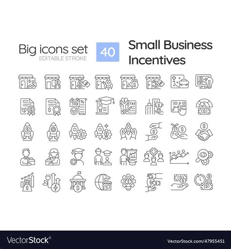 Small Business Incentives Linear Icons Set Vector Image