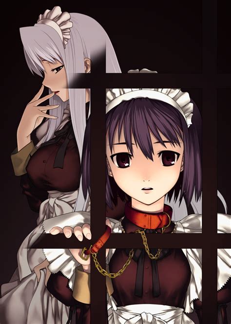 Neko10 Chains Black Hair Brown Eyes Chain Collar Long Hair Maid Short Hair White Hair