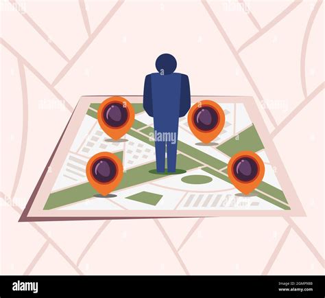 Man On Map With Gps Marks On Striped Background Stock Vector Image Art Alamy