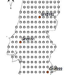 Distribution Of Grid Points And In Red The Six Grid Points Selected Download Scientific
