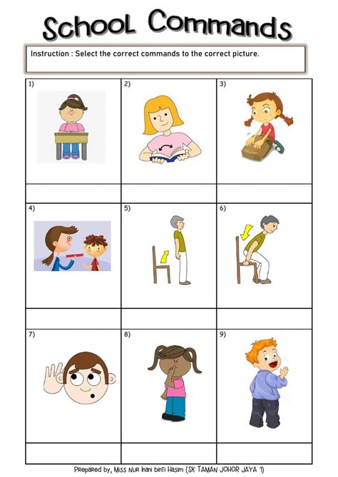 School Command Worksheet Classroom Commands 1st Grade Worksheets