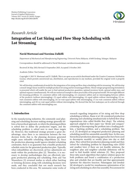 Pdf Integration Of Lot Sizing And Flow Shop Scheduling With Lot Streaming