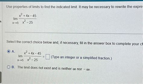 Solved Use properties of limits to find the indicated limit. | Chegg.com