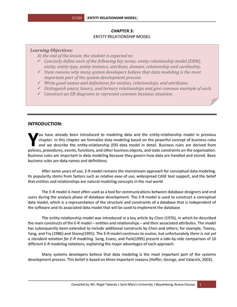 cc105 topic 4 er model [module] chapter 3 entity relationship
