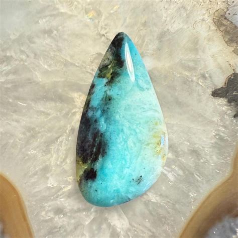 Blue Opal Cabochon Opalized Wood Brown And Aquamarine Cab Opal Wood
