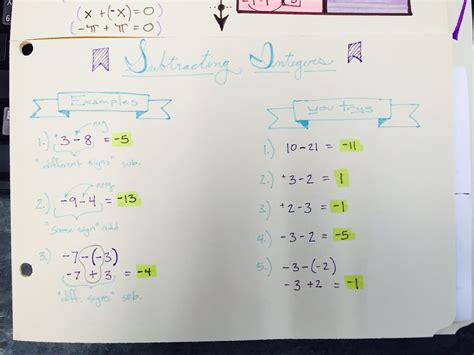 Mrs James Math 7 Notes Subtracting Integers