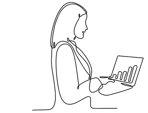 premium vector continuous line drawing of businesswoman analyzing statistics on laptop screen