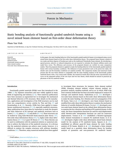 Pdf Static Bending Analysis Of Functionally Graded Sandwich Beams