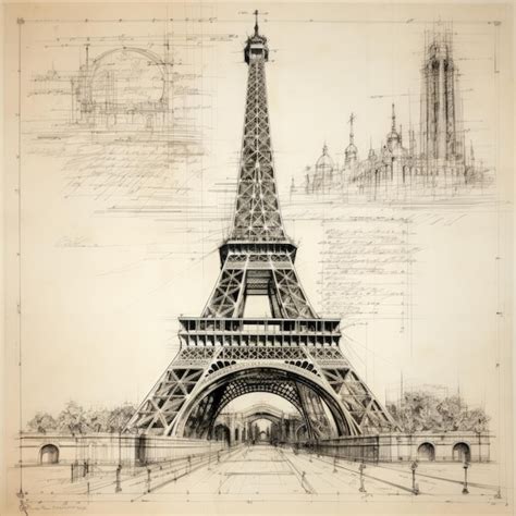 Premium AI Image Architectural Hand Sketch Of The Eiffel Tower Generative AI