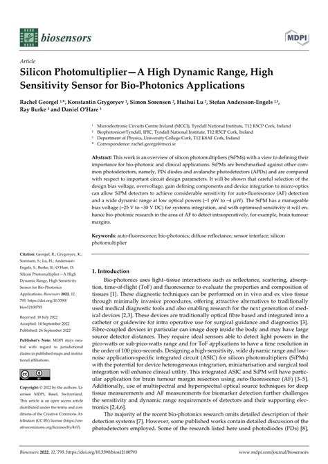 Pdf Silicon Photomultiplier—a High Dynamic Range High Sensitivity