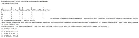 Solved Assume You To Create A Formula In Excel That Chooses Chegg