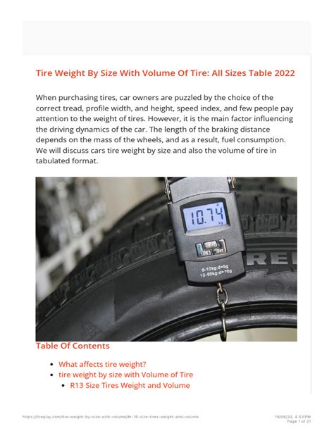 Tire Weight Chart By Size 2022 Pdf Tire Vehicle Technology