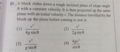 85 a block slides down a rough inclined plane of slope angle θ with a co