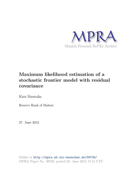 Pdf Maximum Likelihood Estimation Of A Stochastic Frontier Model With