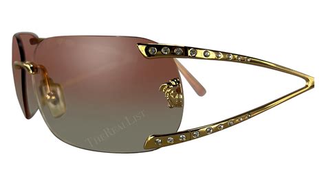 Early 2000s Versace By Donatella Pink Gold Tone Rhinestone Rimless