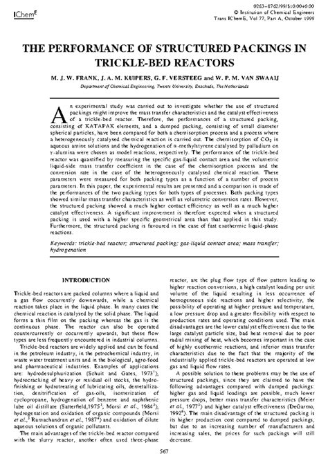 The Performance Of Structured Packings In Trickle Bed Reactors The Performance Of Structured