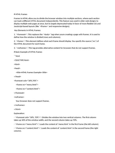 Html Frames Pdf Html Html Element