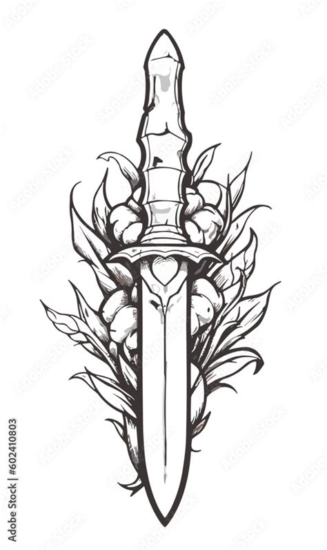 Dagger Outline Tattoo Desigh No Shadow Cartoon Coloring Page Vector Simple Vector De Stock