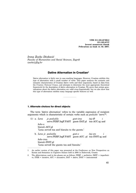 Pdf Dative Alternation In Croatian