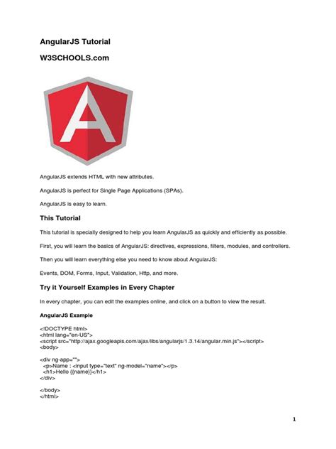 Angularjs Tutorial W3schools Pdf Angular Js Html