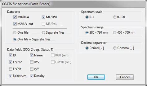 PatchTool Patch Reader CGATS Options Dialog